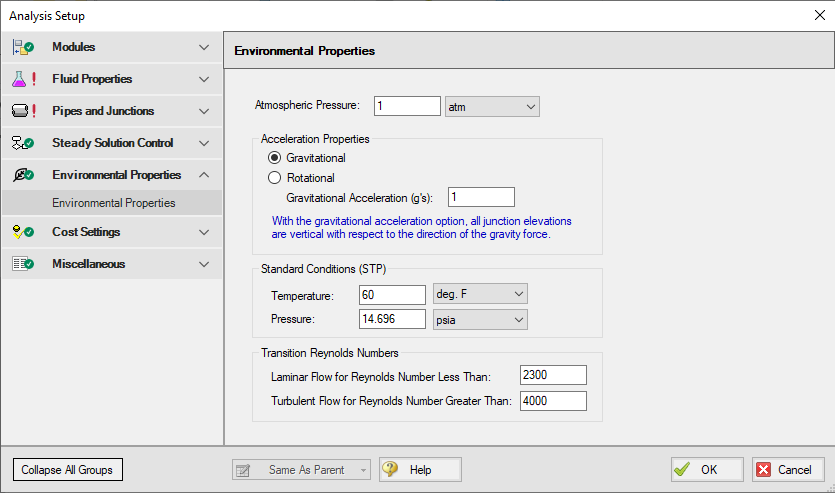 Environmental Properties Panel