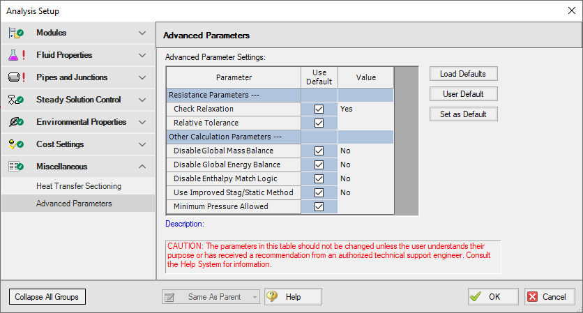 Advanced Parameters Panel