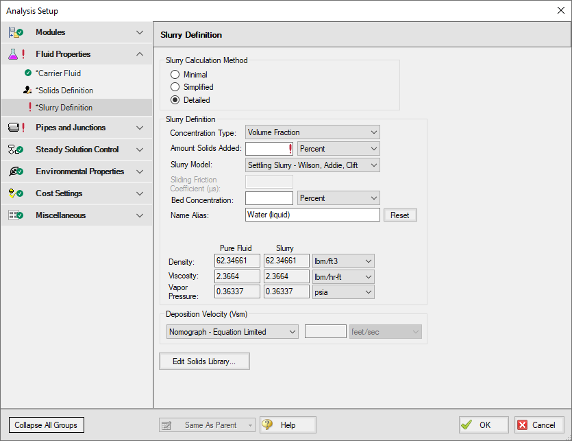 Slurry Definition Panel