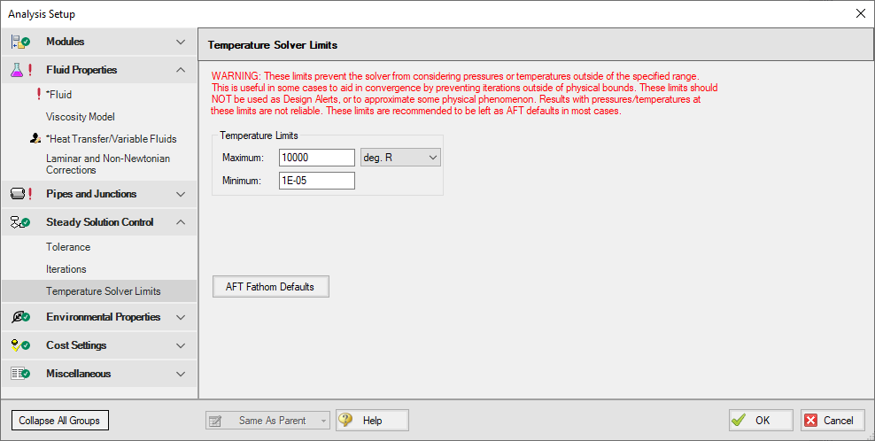 Temperature Limits Panel