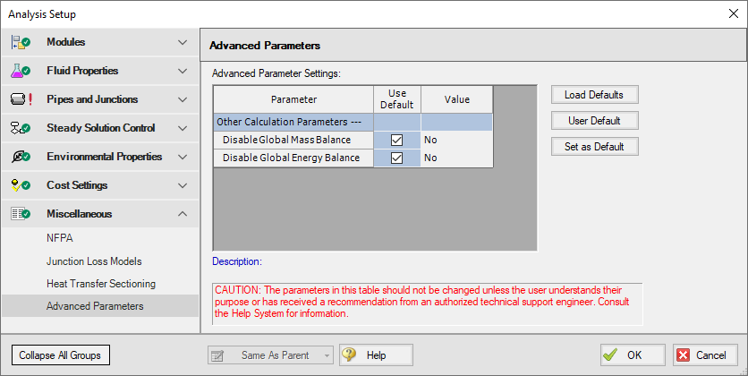 Advanced Parameters Panel