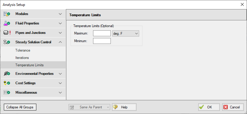 Temperature Limits Panel