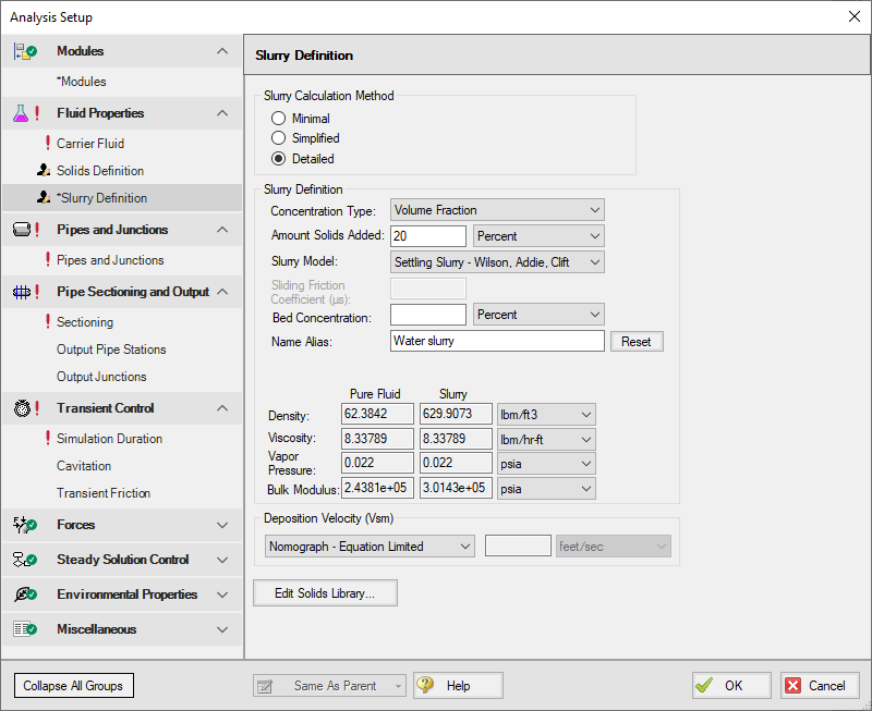Slurry Definition Panel