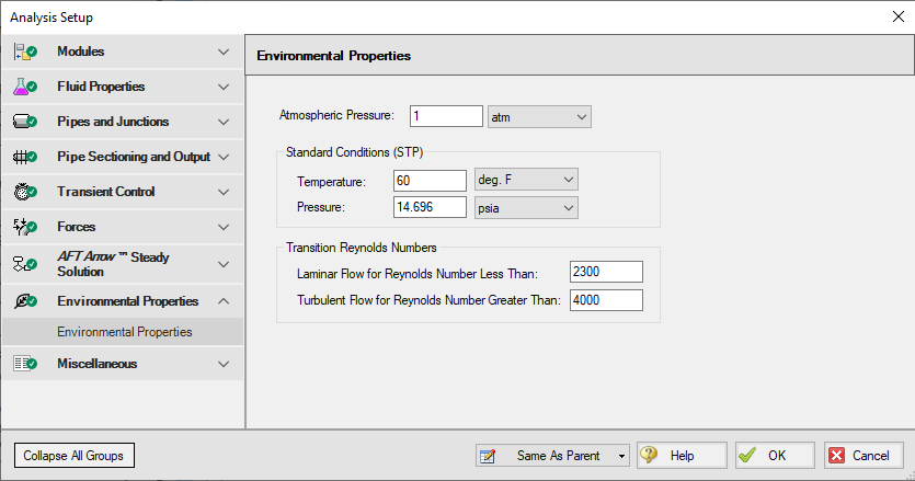 Environmental Properties Panel